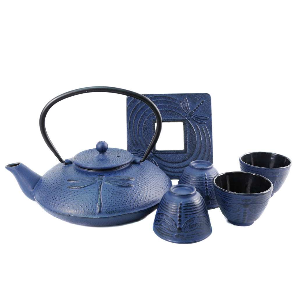 Dragonfly Cast Iron Teapot Set with 4 Cups 1.1 Liter (37oz)